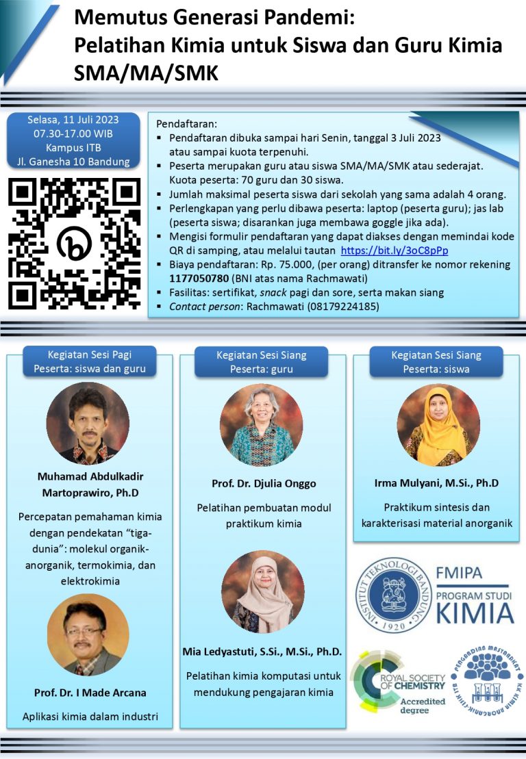 Pelatihan Kimia untuk Siswa dan Guru SMA/MA/MK 2023 – Program Studi Kimia ITB